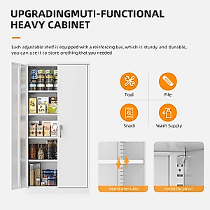 INTERGREAT Garage Storage Cabinets with Doors and Shelves,72" White Steel Tool Locking Cabinet, Metal Storage Cabinet for Home Office, Warehouse, School