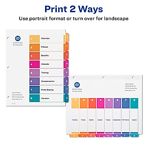 Avery 8-Tab Dividers for 3 Ring Binders, Customizable Table of Contents, Multicolor Tabs, 6 Sets (11186)