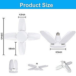 4 Pack LED Garage Lights, 60W 6000LM Deformable Garage Ceiling Light, E26 Dimmable Garage Light, 6500K LED 4-Leaf Light for Garage Workshop Warehouse Basement