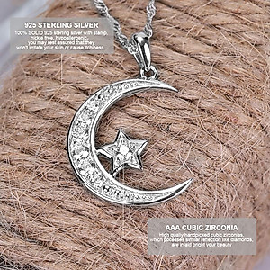 Gemschest 925 Sterling Silver Moon Necklace Cubic Zirconia Crescent Moon Star Phase Pendant Necklace Dainty Chain 18" Chain Silver Necklace for Mom Women Ladies (Crescent Moon)
