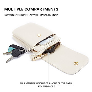 BOSTANTEN Leather Small Crossbody Bags for Women Designer Cell Phone Bag Wallet Purses Adjustable Strap White