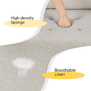 koorlian Beige Accent Chairs, Mid Century Modern Accent Chair with Track Armrest, Button Tufted Armchair, 2 Bolster Pillow, Linen Fabric Single Sofa Chair for Living Room/Bedroom/Office