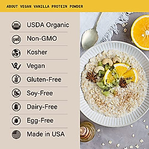 Sun Bay Organics Vanilla Vegan Protein Powder - 1.5 lb of New Vanilla Formula Plant Based Organic 21g Protein Blend Shake Mix - Soy, Dairy, and Gluten Free