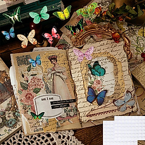 JUSFURLIFE Scrapbooking Supplies Kit, Vintage Scrapbook Kit for Journaling Supplies, Scrapbook Papers, Butterfly & Flower Stickers, Junk Journal Supplies for Beginners with Scrapbook Materials