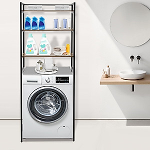 Bathroom Storage Shelf,3-Tier Height Adjustable Washing Machine Storage Rack,Freestanding Storage Rack,Over Dryer Towel Racks,Multifunctional Bathroom Rack,for Bedroom Balcony Kitchens,Black,Oak