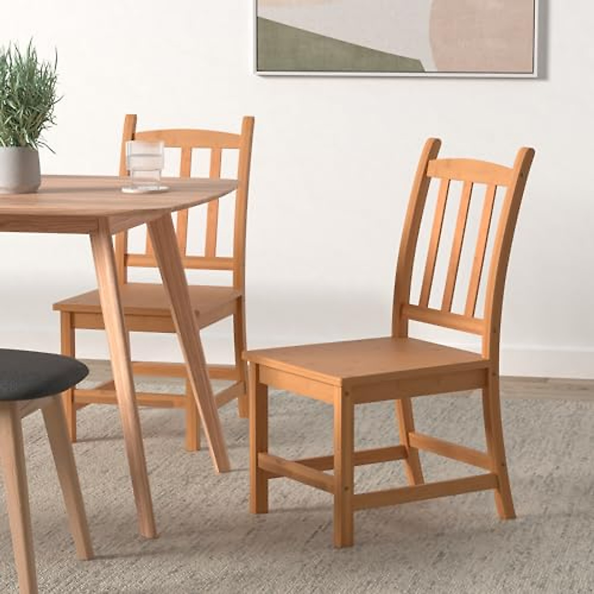 2pcs Bamboo Dining Chairs Simple Design Wooden Bedroom Study Chairs High-Back Wood Natural Color