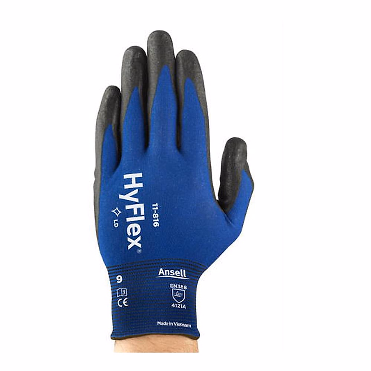 Ansell 11816060 HyFlex Light Duty Multi-Purpose Industrial Glove, Foam Nitrile Coating, 18 Gauge, Knitwrist, Black/Blue, Size 6 (Pack of 144)