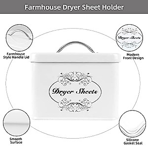 Farmhouse Dryer Sheet Holder with Lid for Laundry Room Decor,Dryer Sheet Container for Laundry Room Organization,Laundry Dispenser,Space Saving Laundry Room Storage, White