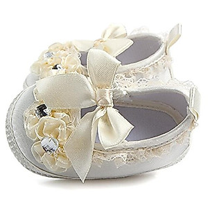 LFHT Baby Girl Infant Satin Mary Jane Baptism Shoes Dance Ballerina Slippers (6-9 Months, Beige)
