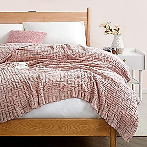 Milvowoc Fluffy Chenille Knitted Throw Blanket 50 x 60 Inch Impressive Texture Dusty Rose Chenille Knit Blanket for Bed Sofa Couch Chair and Living Room