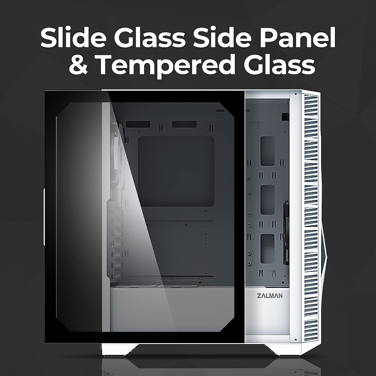 Zalman Z3 Iceberg ATX Mid Tower Gaming PC Case - 2 x 120mm ARGB Fans Preinstalled - Tempered Glass Side Panel - Support E-ATX, 2 x USB 3.0, White