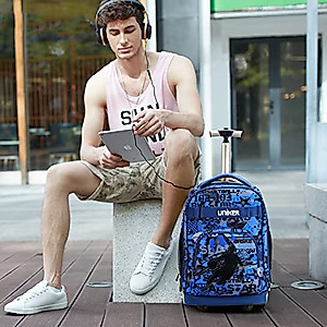 UNIKER Rolling Backpacks Football Pattern,Trolley School Bag with Pencil Case,Trip Luggage,Wheeled Suitcase with Two Wheels,Rolling Backpack Set