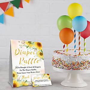 ALodr Sunflower baby shower diaper raffle card and sign,Diaper Raffle Baby girl Shower Game - Baby girl Showers Decorations - Baby girl Showers Party Decorations Game Cards Kit (1 Sign & 50 Cards)