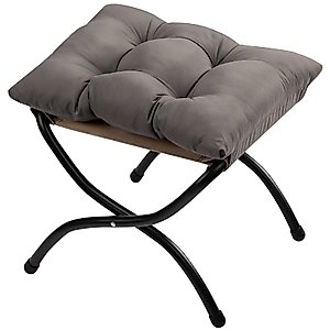 HollyHOME 15"(H) Folding Footrest Stool, Upholstered Small Foldable Ottoman, Accent Padded Sofa Foot Stool for Lazy Chair, Metal Frame Portable Foot Rest Ottoman for Living Room, Bedroom, Dark Grey