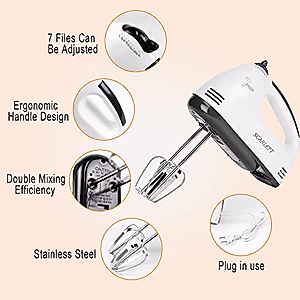 7 Speed Electric Hand Mixer Electric, whisk kitchen food baking, 4 Chrome-plated Steel Accessories for Easy Whipping Easy Whipping Cream Cake Cookies