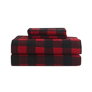 Elegant Comfort Soft 4-Piece 100% Turkish Cotton Flannel Sheet Set - Premium Quality, Deep Pocket Fitted Sheet, Ultra Soft, Cozy Warm Flannel Sheets - King, Buffalo Check Burgundy