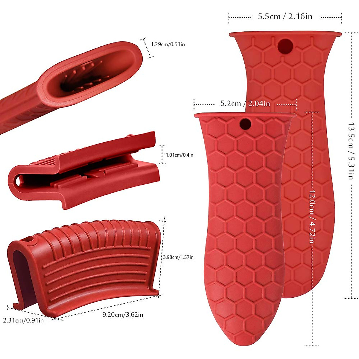 Silicone Hot Handle Holder, 3 Pack Assist Pan Handle Sleeve Pot Holders Non Slip Rubber Pot Holders Cast Iron Skillets Handles Grip Covers for Cast Iron Skillets Frying Pans Griddles Cookware (Red, L)