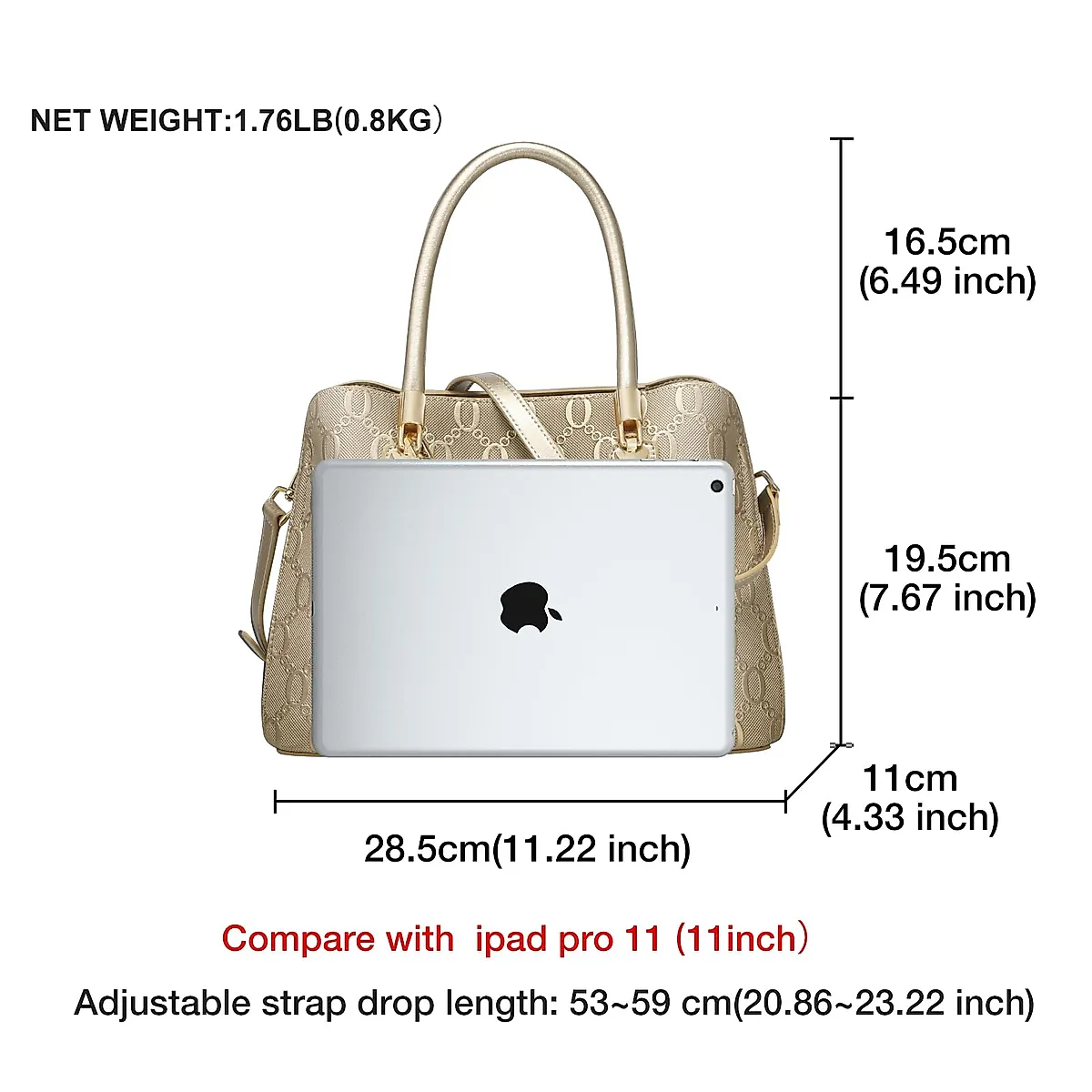 FOXER Designer Chain Pattern Tote Bag with Adjustable Strap and Top Handle - Cow Leather Ladies Handbag with Lock in Gold