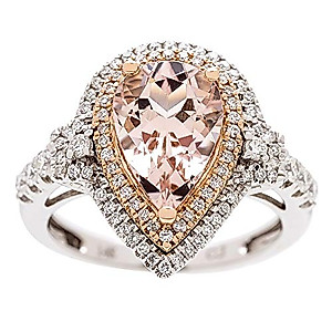 Gin & Grace 14K Two Tone Gold Genuine Morganite Ring with Diamonds for women | Ethically, authentically & organically sourced (Pear-cut) shaped Morganite hand-crafted jewelry for her |