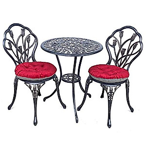 Mandolin Patio Table and Chairs,5 Piece Outdoor Dining Set,Rust-Resistant Cast Aluminum Bistro Set,with Cushion,Tulip Design (Copper)