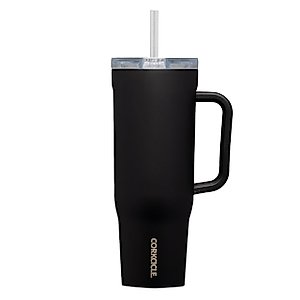 Corkcicle Cruiser Insulated Tumbler with Handle and Straw, Black, 40 oz – Reusable Water Bottle Keeps Beverages Cold for 20 Hours, Hot for 9 Hours – Cupholder Friendly, Spill Proof Tumbler
