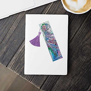 2 PCs 5D Diamond Bookmarks DIY Painting Bookmarks Beauty Looking Back Beaded Bookmarks with Tassels Leather Tassel Diamond Bookmark Gift