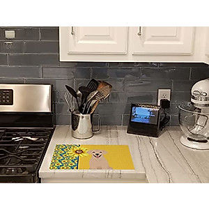 Caroline's Treasures WDK5442LCB Summer Sunflowers Yellow Labrador Retriever Glass Cutting Board Large Decorative Tempered Glass Kitchen Cutting and Serving Board Large Size Chopping Board