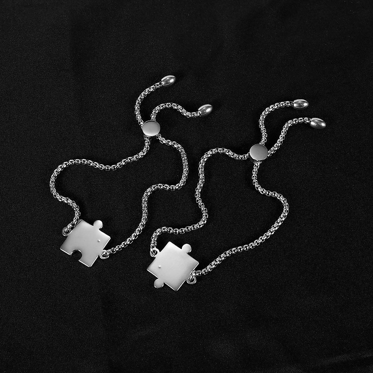 1 Pair Puzzle Piece Bracelets Matching Couples Stainless Steel CZ Crystals Stacking Adjustable Simple Link Dainty Charm Hypoallergenic for Him And Her Valentine's Day Fashion Gifts