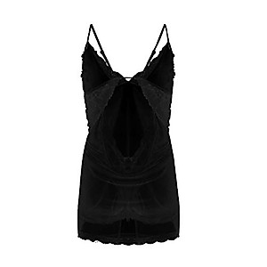 Aniywn Sexy Lingerie for Women, Lace Babydoll Lingerie Mesh Sheer Chemise Nightgown Spaghetti Straps Sleepwear Nightie Black