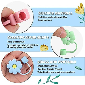 Flower Straw Cover Cap for Stanley Cup Silicone Straw Topper Compatible with 30&40 Oz Tumbler with Handle,Straw Tip Covers 10mm 0.4in for Straw Tip Covers (5Pcs Flower Straw Cover)