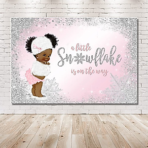 MEHOFOND Winter A Little Snowflake is On The Way Backdrop for Girls Baby Shower Pink Silver Glitter Snowflakes Baby Shower Party Decorations Photography Background Photo Shoot Banner Supplies 7x5ft