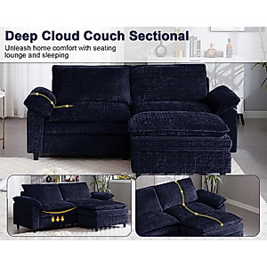 Suheww Cloud Sofa sectional Modular Loveseat Sofa couches, 86.6" Modern 2-Seat Convertible Loveseat Sofa with Ottoman, Comfy L-Shaped Extra Deep Seat Sofa Couch for Living Room Apartment（Blue