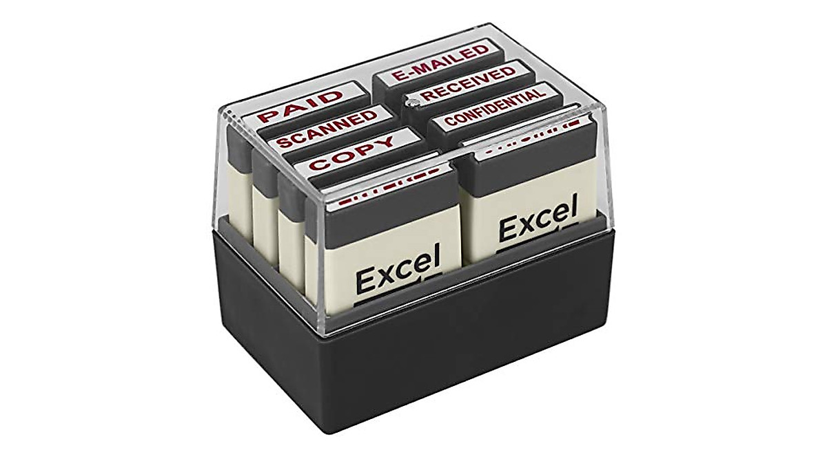 ExcelMark Mini Office Stamp Set with Red Ink