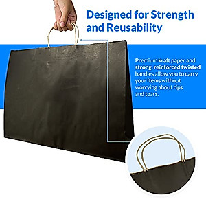 Reli. (60 Pcs Paper Shopping Bags, Black | 16x6x12 | Large Paper Bags with Handles | Strong Large Shopping for Boutique | Kraft | Use for Take Out/To Go, Retail,Restaurant (Twist Handles)
