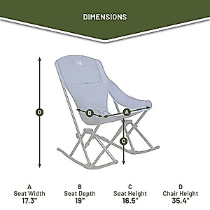 Timber Ridge Capsule Quad Folding Rocker Compact Rocking Camping Chair, 22.83”W x 20.47”D x 18.5”/33.07H, Blue