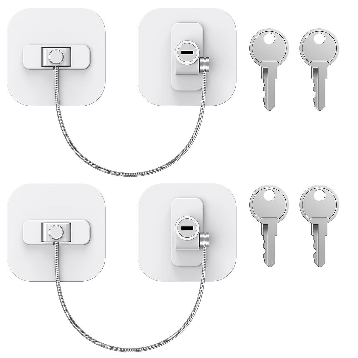 White Fridge Lock, 2 Pack Refrigerator Lock with 4 Keys, Fridge Locks for Kids Proof, Freezer Lock and Drawer Lock, No Tools or Drilling Required, Adult Safety Locks for Pantry, Freezer, and More