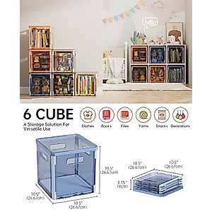 HAIXIN Storage Cube with Lid - Stackable Storage Bins Foldable Storage Box with Built-in Handles Plastic Toys Organizer Clear Storage Container for Playroom Classroom (Blue, 10.5 inch)