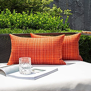 Kevin Textile Pack of 2 Decorative Outdoor Waterproof Fall Throw Pillow Covers Autumn Decorative Lumbar Pillowcases Modern Cushion Cases for Patio Couch Bench 12 x 20 Inch Orange
