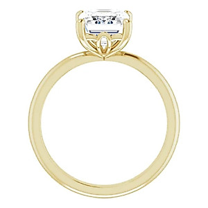 Moissanite Engagement Ring 2 Carat Emerald, Handmade 925 Silver, 10K/14K/18K Solid Gold, Solitaire Ring Bridal Wedding Gifts for Women, Anniversary Ring, VVS1, Colorless (925 Silver (Yellow Gold Plated))