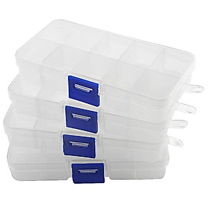 XINMEIWEN 4Pcs 10 Little Grids Plastic Organizer Storage Box with Removable Dividers for Jewelry Ring Beads Ornament Crafts and Thread (5.1 x 2.6 x 0.8”, White)