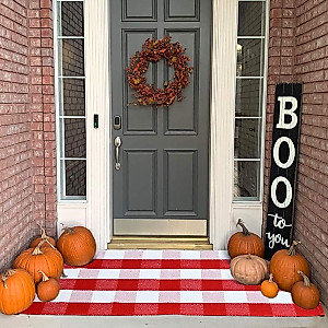 USTIDE Cotton Buffalo Plaid Rug Red&White Check Rugs 23.6"X51" Hand-Woven Indoor or Outdoor Rugs for Layered Door Mats Washable Carpet for Front Porch/Kitchen/Farmhouse/Entryway