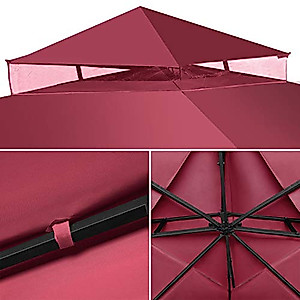 Flexzion 8x8 Gazebo Canopy Replacement Top Waterproof Cover - Outdoor Gazebo Canopy Cover - Double Tier UV30 Cover for Canopies, Garden, Patio, Yard Tent (Red)