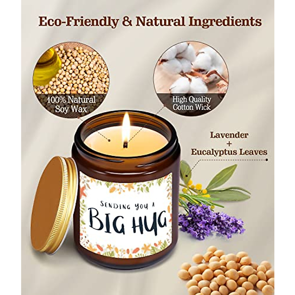 CINGUE Lavender Scented Hug Candle Gift for Women Thinking of You Gifts Unique Friendship Present for Best Friend BFF Bestie Mom Sister Men Female Coworker Relaxation Presents for Birthday Christmas