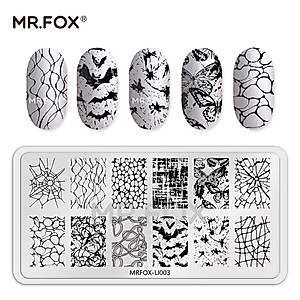 MRFOX 5 Pcs Nail Plates Stamping Set Marbled Punk Spider Web Heart Star Theme Leaf Nail Art DIY Stamping Template