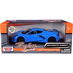 MotormaxToy 2020 Chevy Corvette C8 Stingray Blue with Silver Racing Stripes Timeless Legends 1/24 Diecast Model Car by Motormax79360