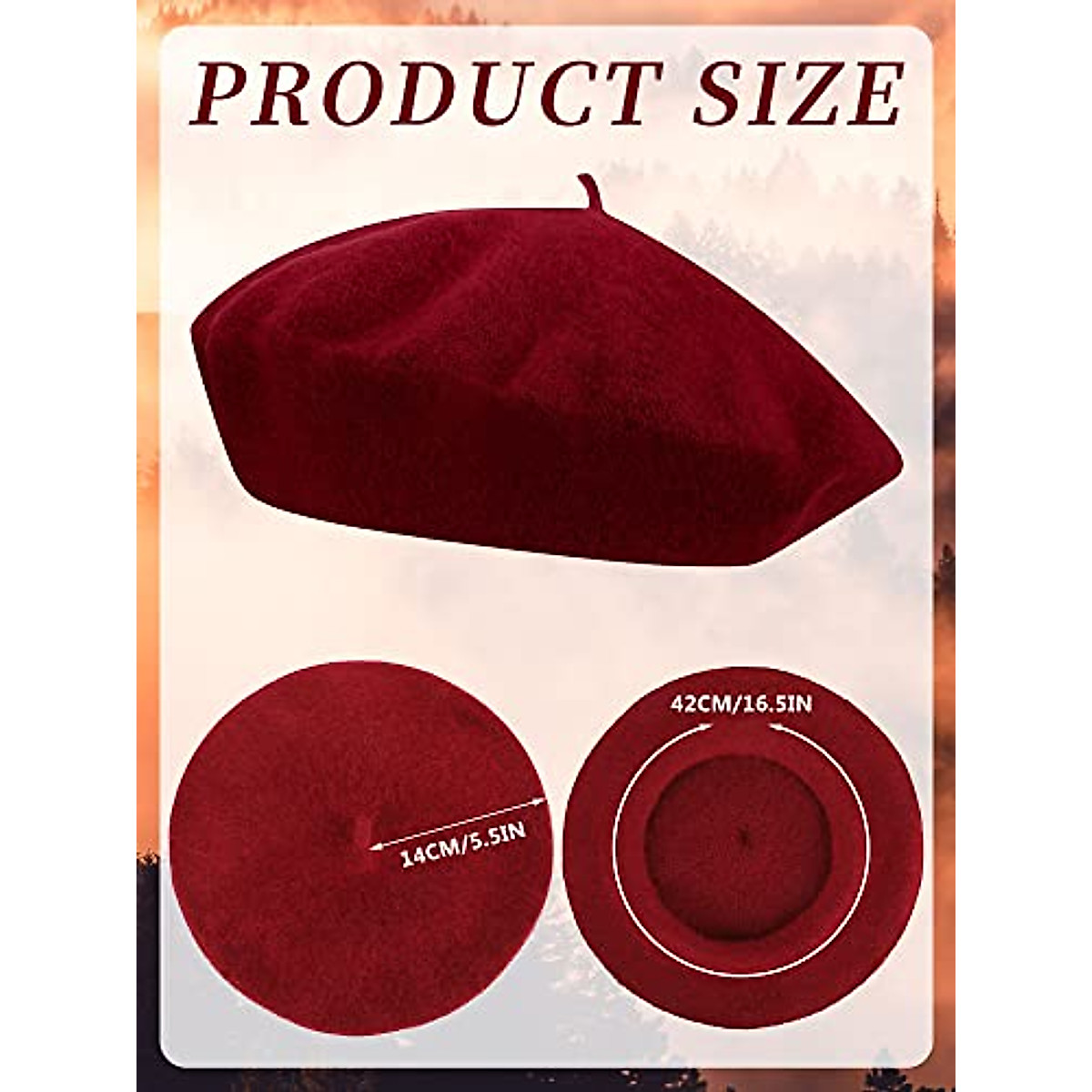 3 Pieces Beret Hat French Style Beanie Cap Solid Color Winter Hat for Women and Girls Casual Use (Navy, White, Burgundy)