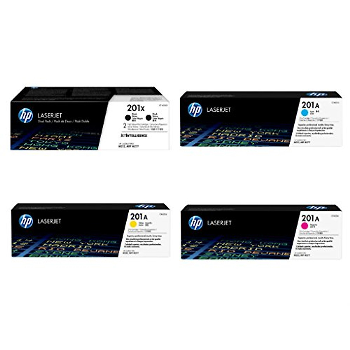 HP 201X (CF400XD) 2-Pack High Yield Black and 201A (CF401A, CF402A, CF403A) Cyan, Magenta and Yellow Original Toner Cartridges