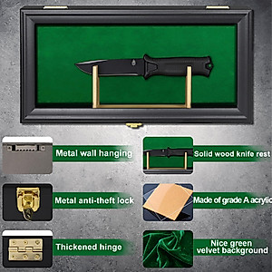 HOROW Knife Display Case Collect Pocket Knife Display Stand Military Folding Single Knife Shadow Box Wall Mount Cabinet with Uv Protection Acrylic Lockable Collectibles Knife-Black