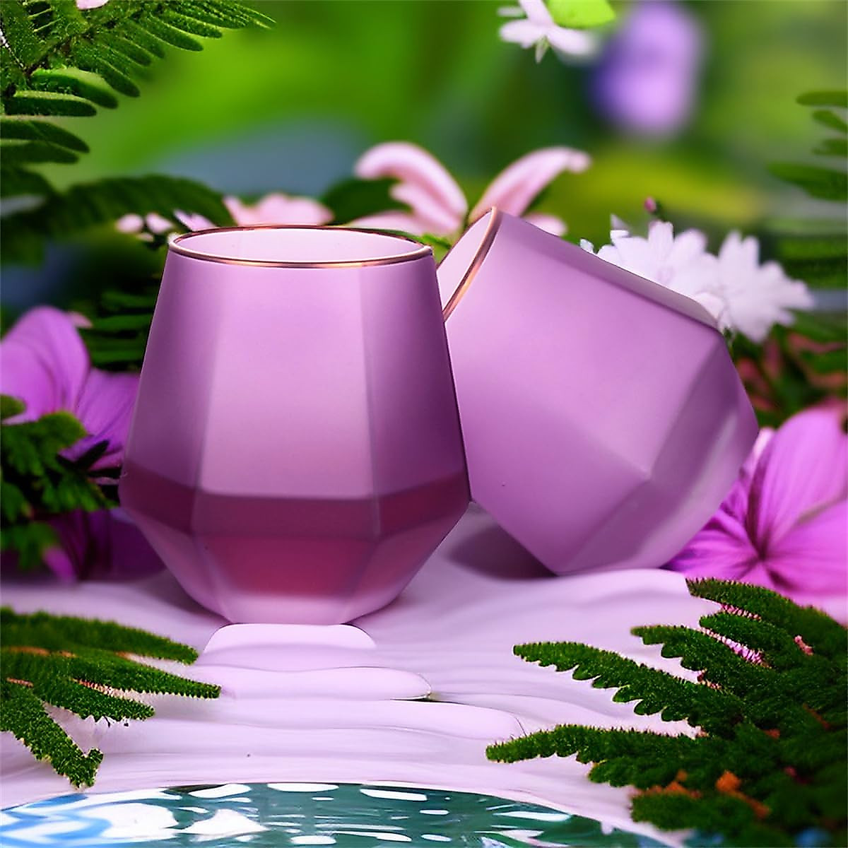 HUHUXIAOWU Matte Whiskey Glasses, Elegant Hexagon Gold Edge Plated Wine Glasses Cocktails Tumblers for Bourbon, Scotch Whisky, Cocktails, Cognac Set of 2 -Purple_10oz