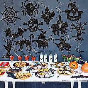 30 Pieces Halloween Hanging Swirls Decorations Halloween Hanging Ceiling Streamers Black Glitter Spooky Hanging Decorations for Halloween Party Haunted House Decor